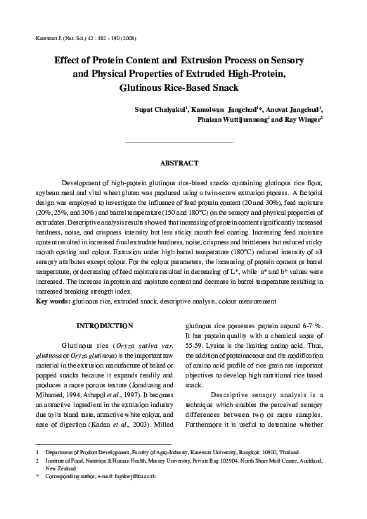(PDF) Effect of extrusion conditions on physical and chemical properties of high protein ...