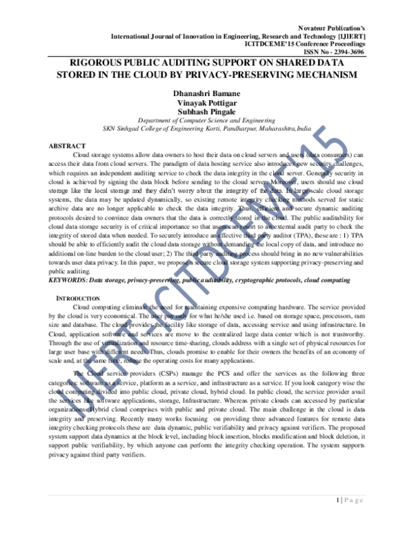 (PDF) Rigorous Public Auditing Support On Shared Data Stored In The Cloud By Privacy-Preserving ...
