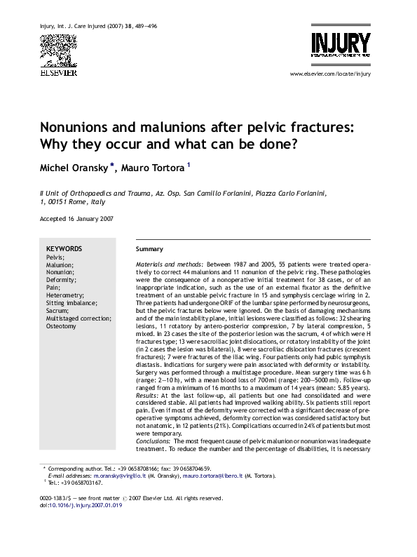 (PDF) Nonunions and malunions after pelvic fractures: Why they occur ...