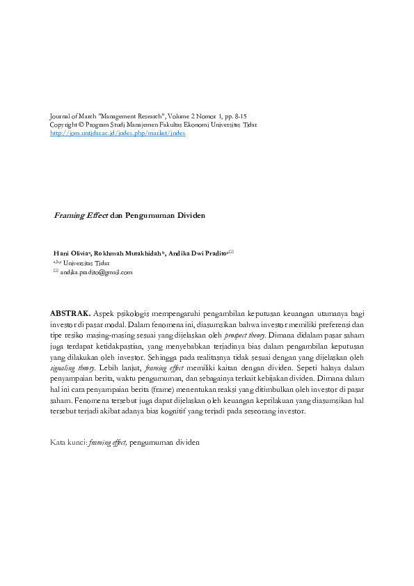 (PDF) Framing Effect dan Pengumuman Dividen
