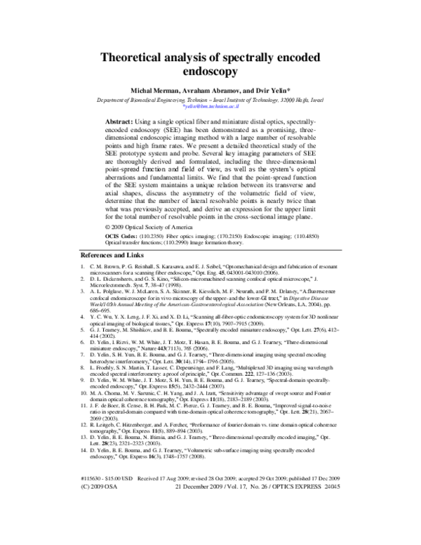 (PDF) Theoretical analysis of spectrally encoded endoscopy