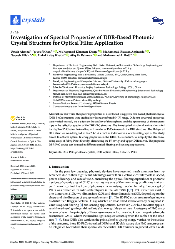 (PDF) Investigation of Spectral Properties of DBR-Based Photonic ...