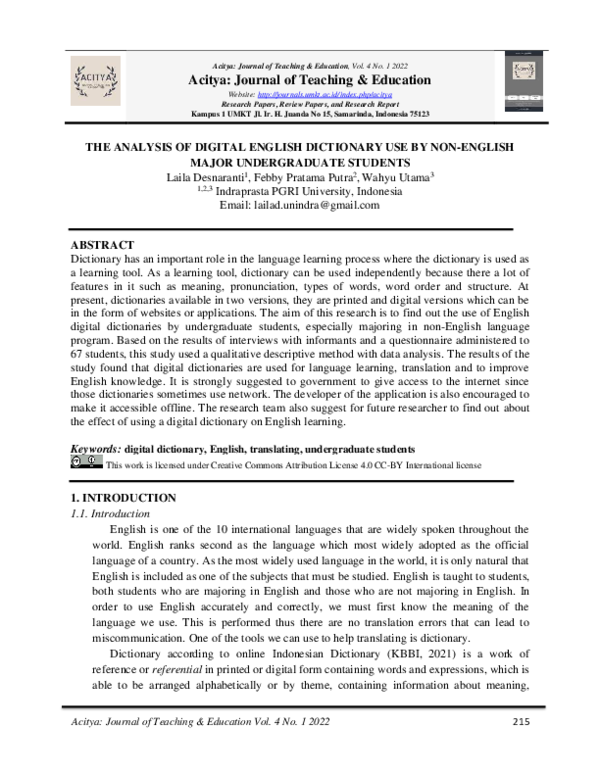 (PDF) The Analysis of Digital English Dictionary Used by Non-English ...