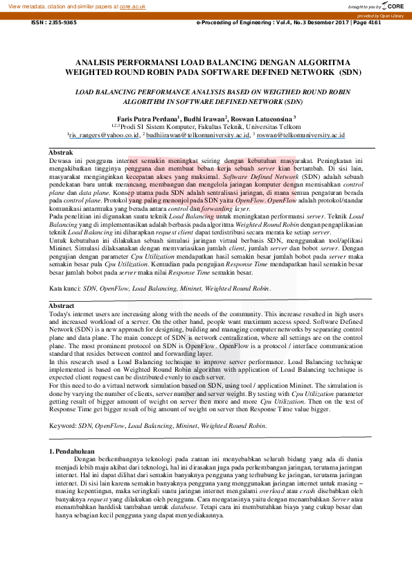 Pdf Analisis Performansi Load Balancing Dengan Algoritma Weighted Round Robin Pada Software 