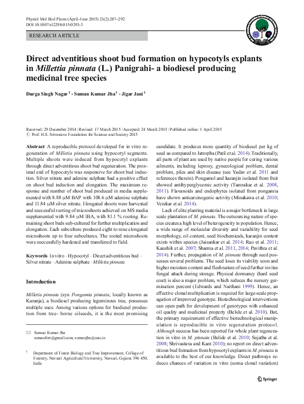 (PDF) Direct adventitious shoot bud formation on hypocotyls explants in ...