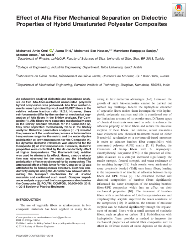 (PDF) Effect of Alfa fiber mechanical separation on dielectric ...