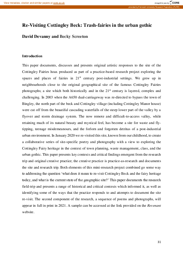 (PDF) Re-Visiting Cottingley Beck: Trash-fairies in the urban gothic
