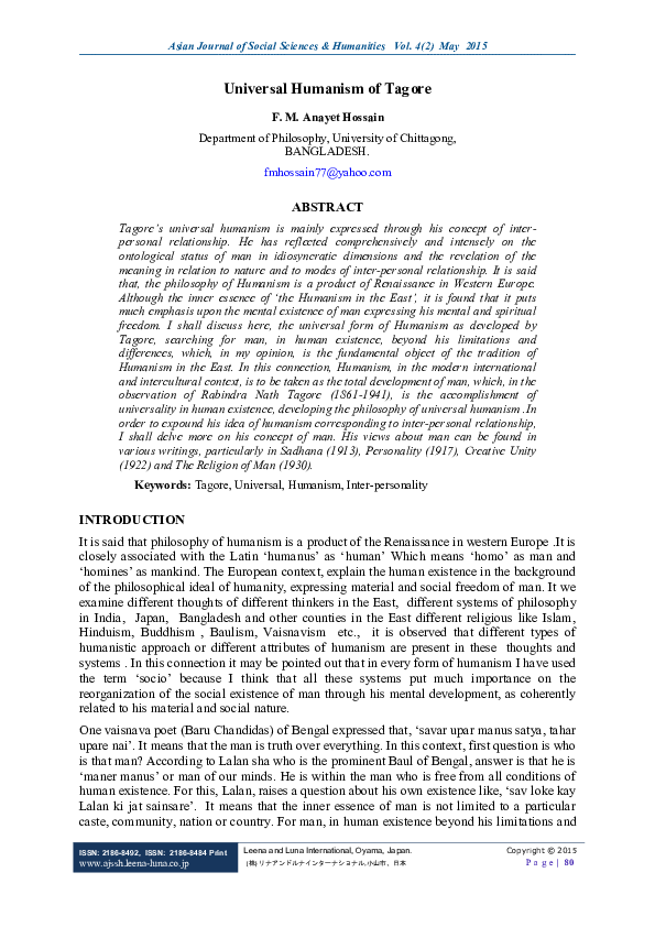 (PDF) Universal Humanism of Tagore