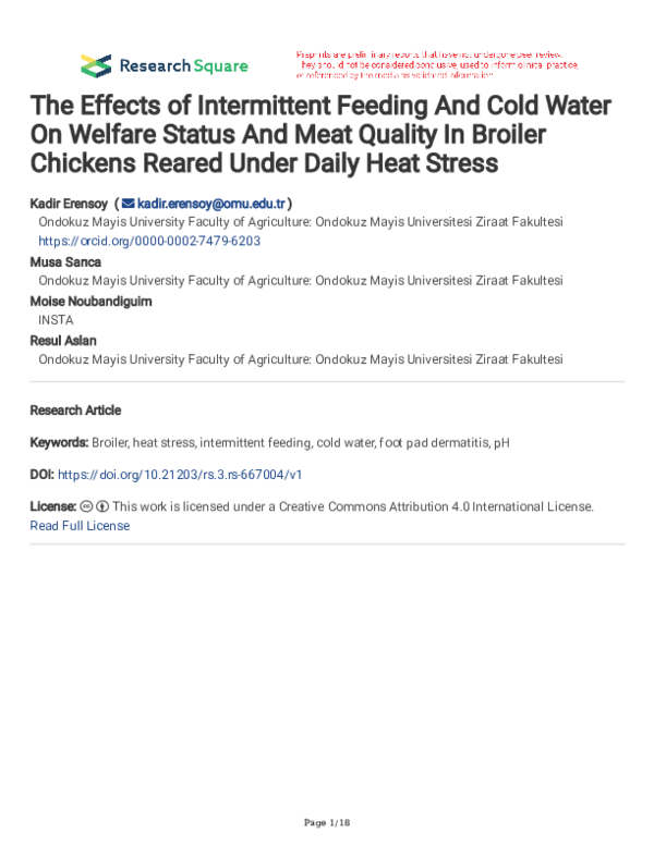 (PDF) The effects of intermittent feeding and cold water on welfare ...