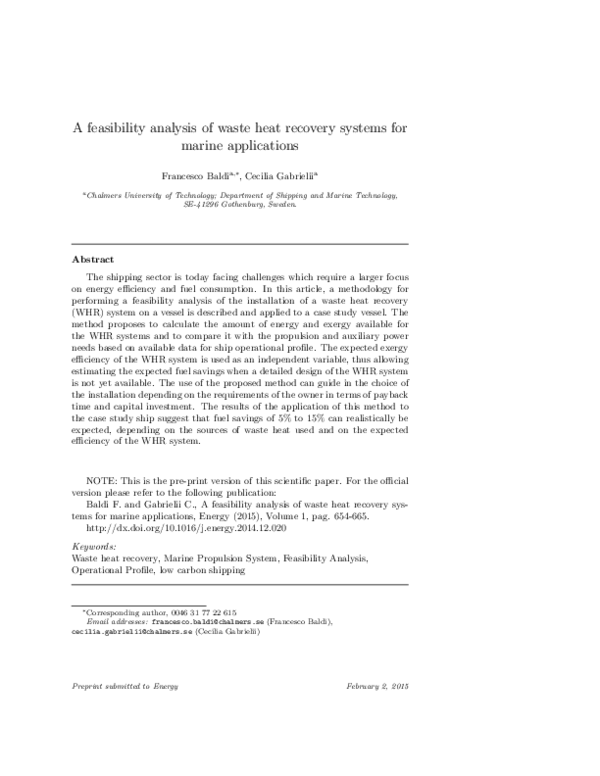 (PDF) A feasibility analysis of waste heat recovery systems for marine ...