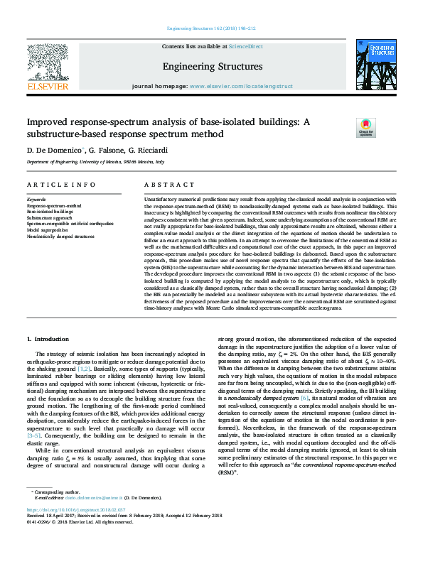 Pdf Improved Response Spectrum Analysis Of Base Isolated Buildings A Substructure Based