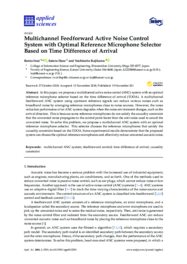 (PDF) Multichannel feedforward active noise control system combined with noise source separation ...