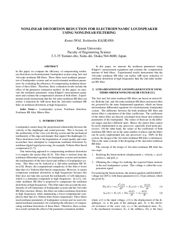 (PDF) Nonlinear Distortion Reduction For Electrodynamic Loudspeaker ...