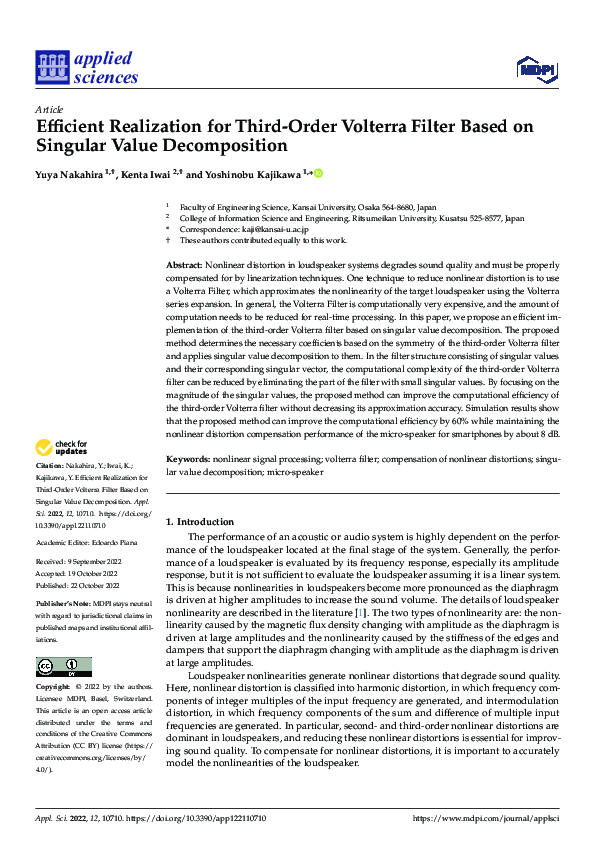 Pdf Efficient Realization For Third Order Volterra Filter Based On