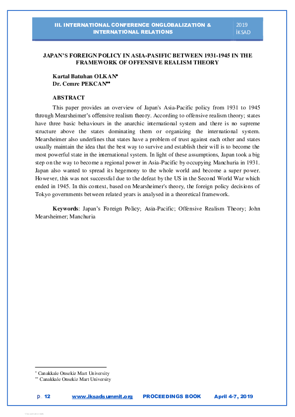 (PDF) Japan's Foreign Policy in Asia-Pacific Between 1931-1945 in the ...