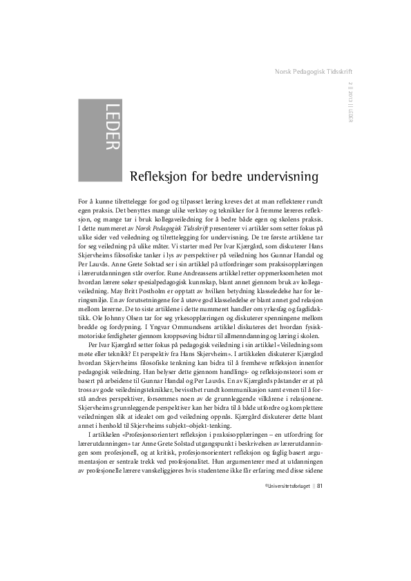 (PDF) Refleksjon for bedre undervisning