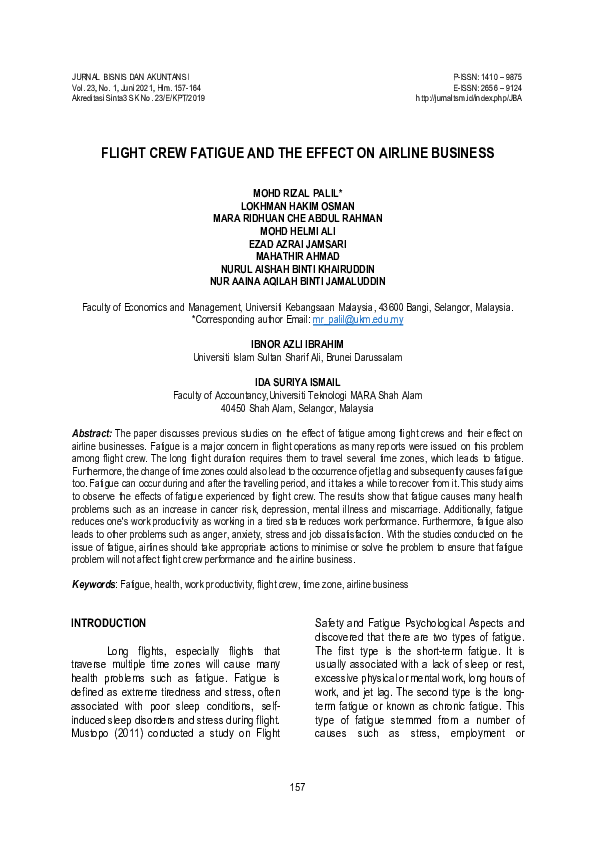 (PDF) Flight Crew Fatigue and the Effect on Airline Business