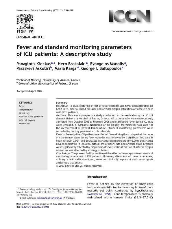 (PDF) Fever and standard monitoring parameters of ICU patients: A ...