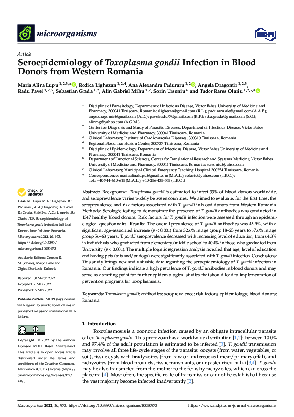(PDF) Seroepidemiology of Toxoplasma gondii Infection in Blood Donors ...