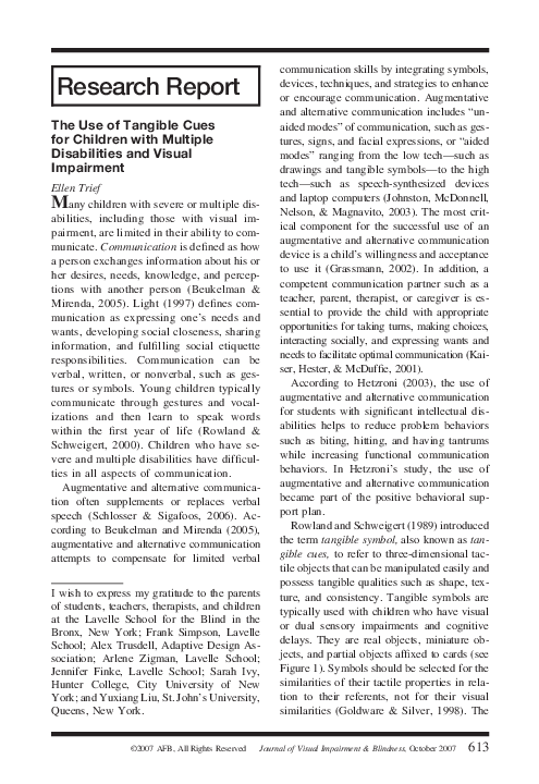 (PDF) The Use of Tangible Cues for Children with Multiple Disabilities ...