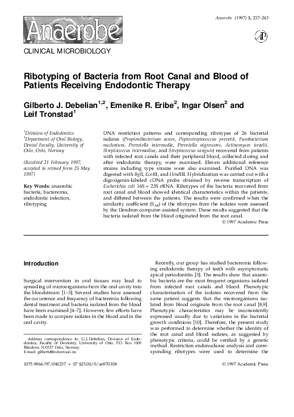 (PDF) Ribotyping of Bacteria from Root Canal and Blood of Patients ...