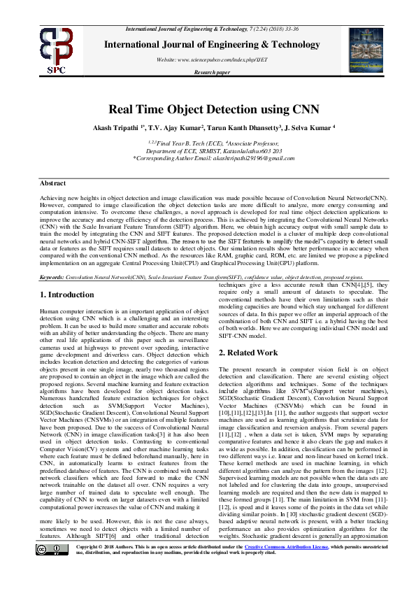 (PDF) Real Time Object Detection using CNN