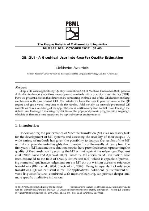 (PDF) QE::GUI – A Graphical User Interface for Quality Estimation
