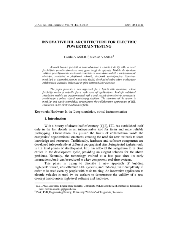 (PDF) Innovative Hil Architecture for Electric Powertrain Testing