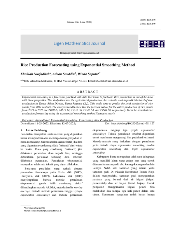 Pdf Application Of Exponential Smoothing Method To Forecase The