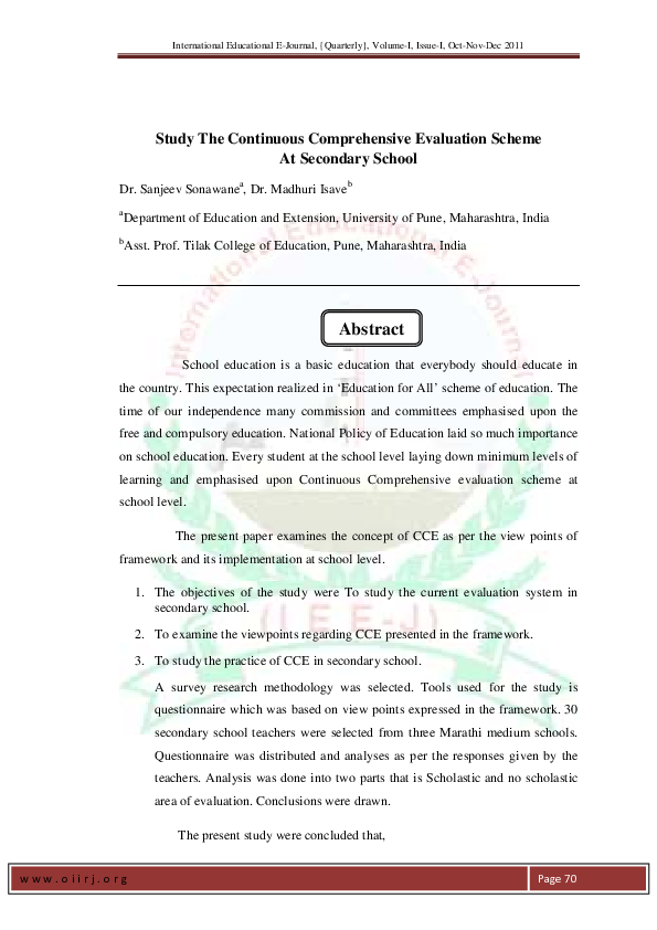(PDF) Study The Continuous Comprehensive Evaluation Scheme At Secondary ...