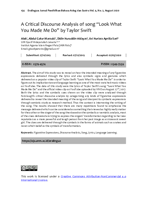 (PDF) A Critical Discourse Analysis of song “Look What You Made Me Do ...
