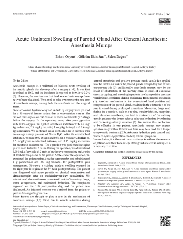 (PDF) Acute unilateral swelling of parotid gland after general ...