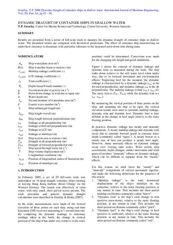 (PDF) Dynamic draught of container ships in shallow water
