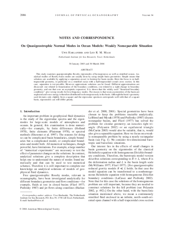 (PDF) On Quasigeostrophic Normal Modes in Ocean Models: Weakly ...