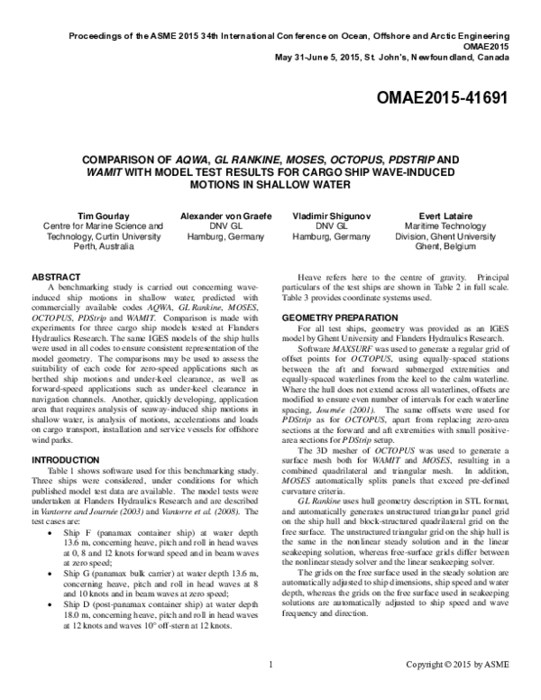 (PDF) Comparison of AQWA, GL Rankine, MOSES, OCTOPUS, PDStrip and WAMIT ...