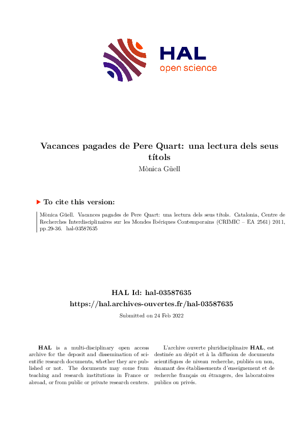 (PDF) Vacances pagades de Pere Quart: una lectura dels seus títols