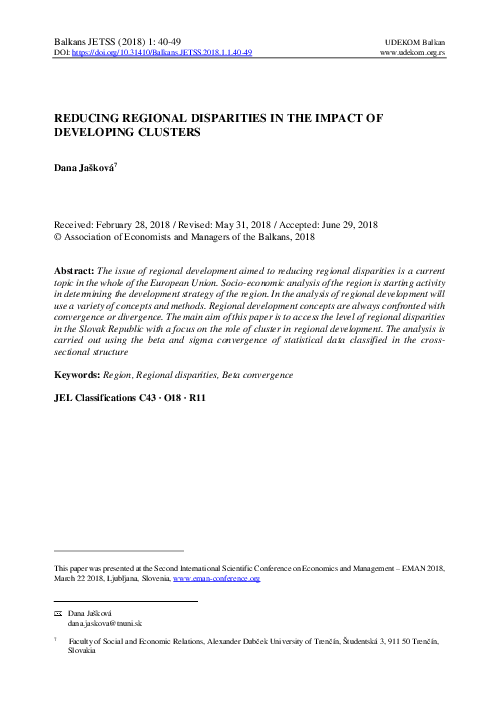 (PDF) Reducing Regional Disparities in the Impact of Developing Clusters