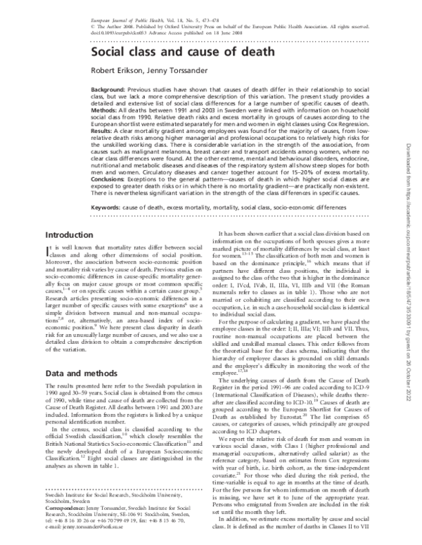 (PDF) Social class and cause of death