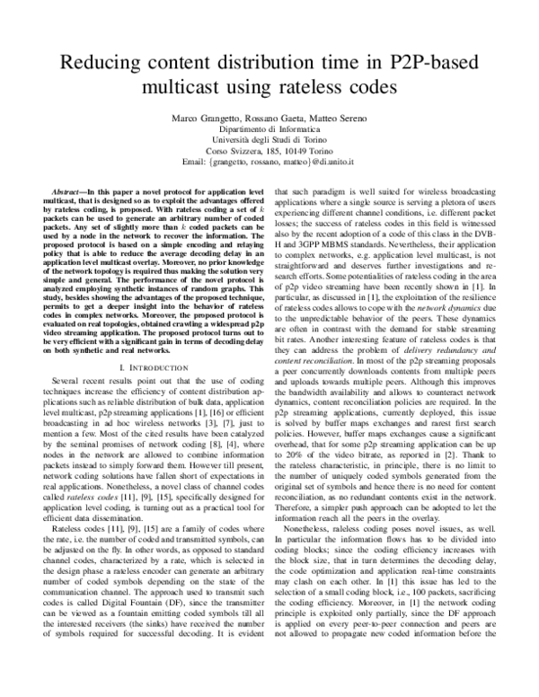 (PDF) Reducing content distribution time in P2P-based multicast using rateless codes