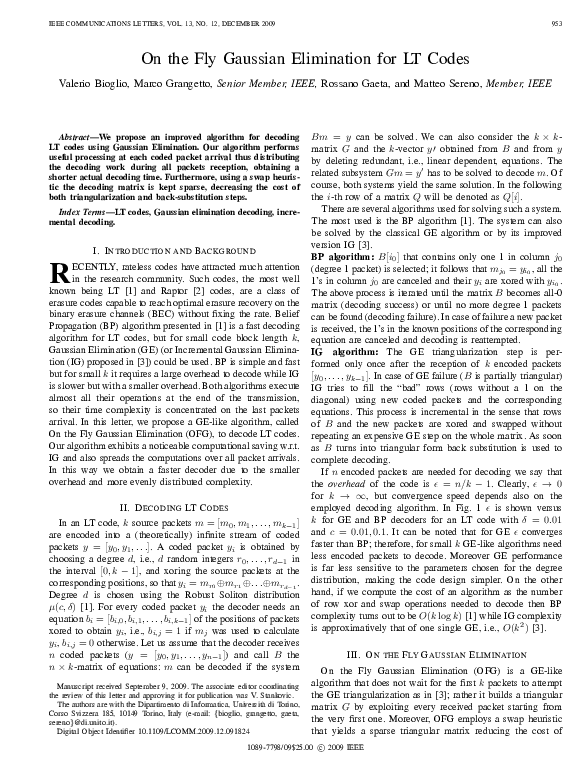 (PDF) On the fly gaussian elimination for LT codes