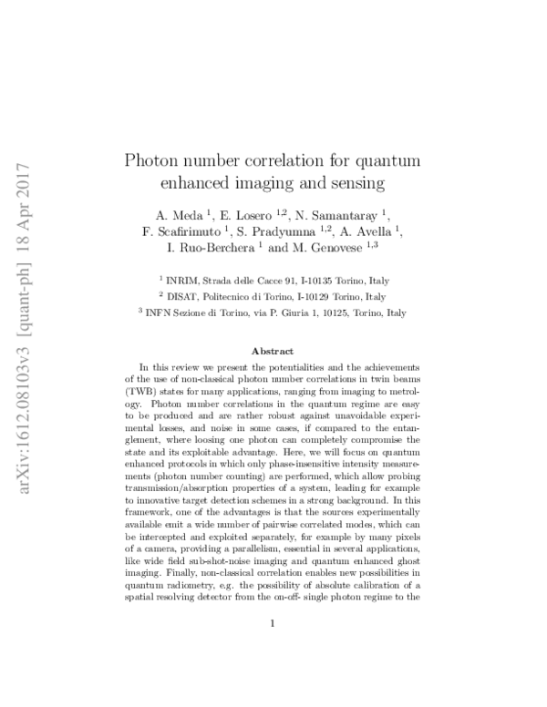 (PDF) Photon-number correlation for quantum enhanced imaging and sensing