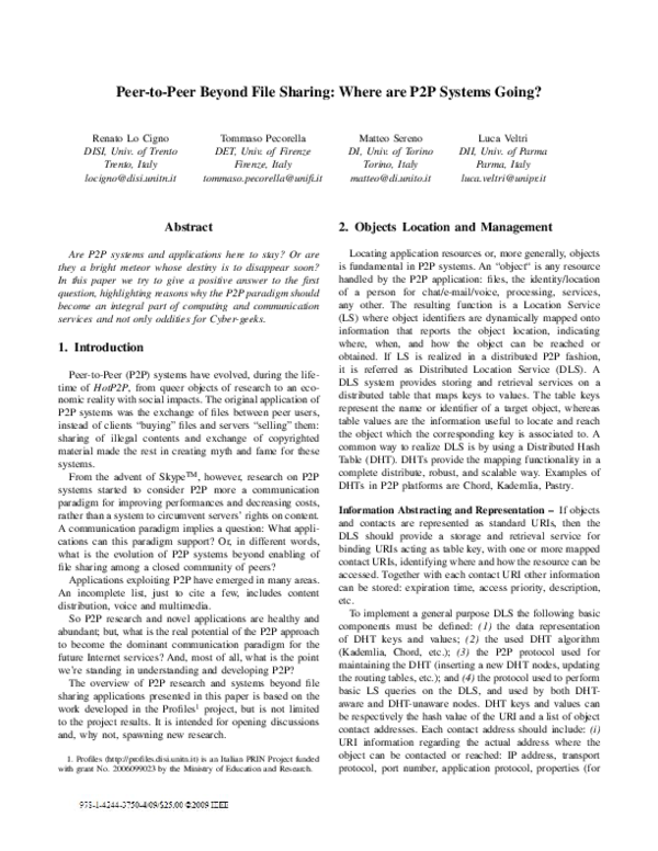 (PDF) Peer-to-peer beyond file sharing: Where are P2P systems going?