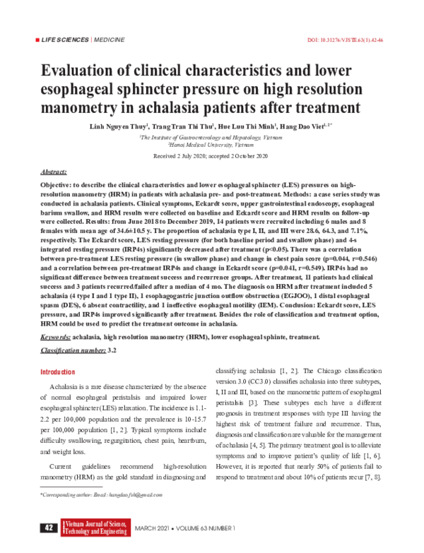 (PDF) Evaluation of clinical characteristics and lower esophageal ...
