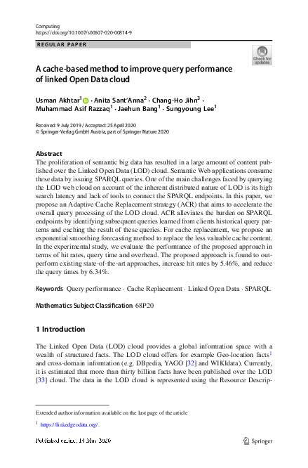 (PDF) A cache-based method to improve query performance of linked Open Data cloud