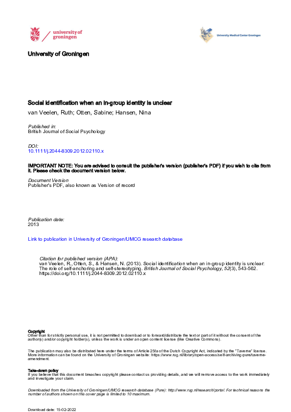 (PDF) Social identification when an in-group identity is unclear: The ...