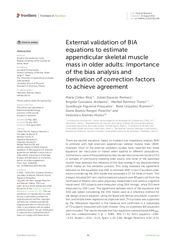 Pdf External Validation Of Bia Equations To Estimate Appendicular
