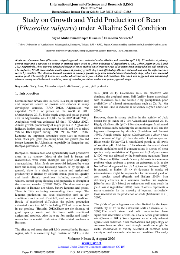 (PDF) Study on Growth and Yield Production of Bean (Phaseolus vulgaris) under Alkaline Soil ...