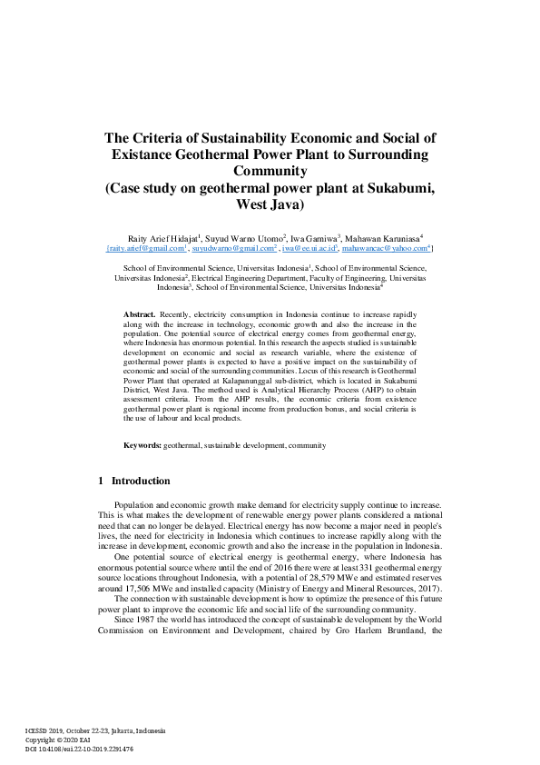 (PDF) The Criteria of Sustainability Economic and Social of Existance ...
