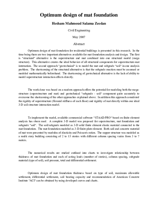 (PDF) Optimum design of mat foundation