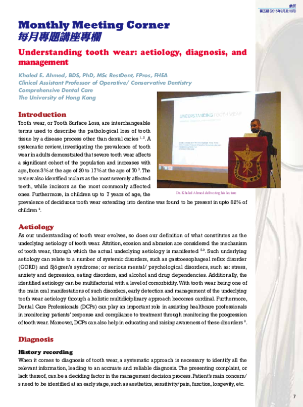(PDF) Understanding tooth wear: aetiology, diagnosis, and management